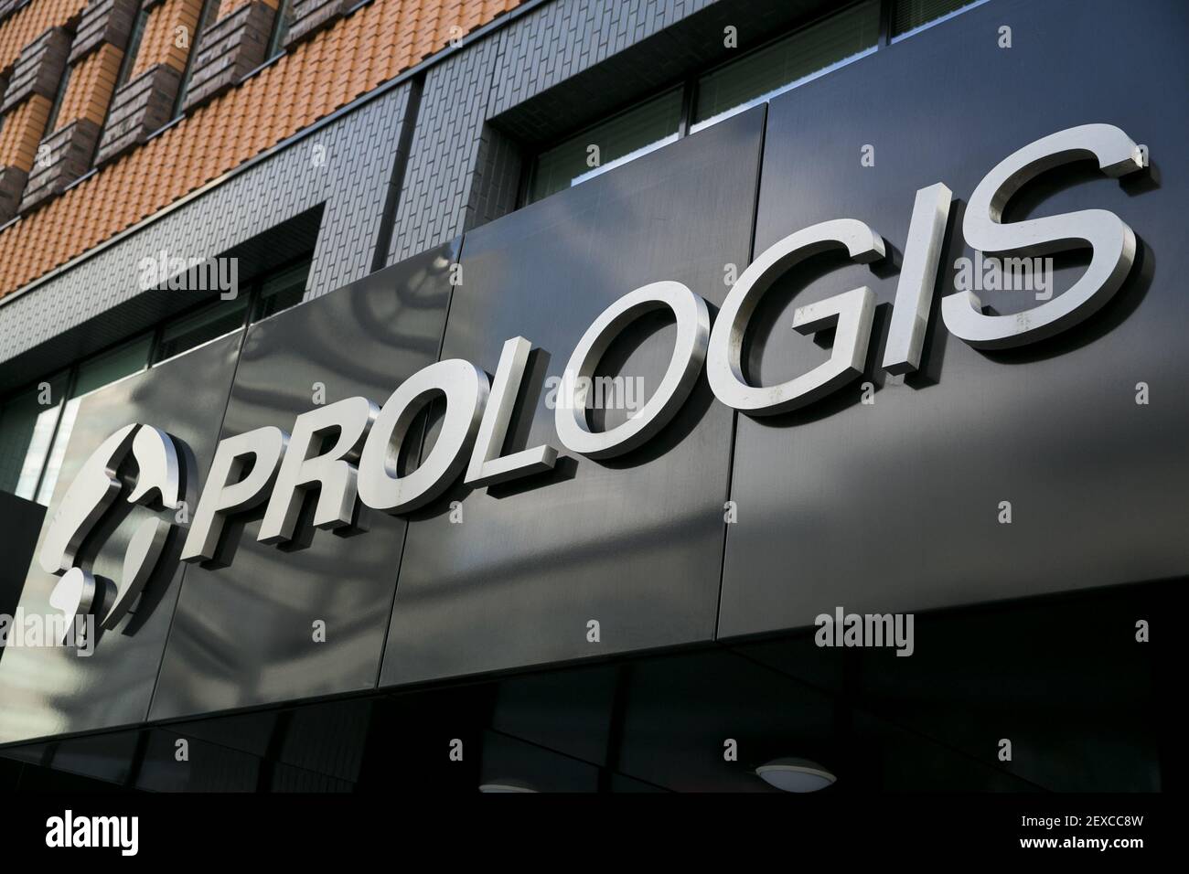A logo sign outside of an office building occupied by Prologis in ...