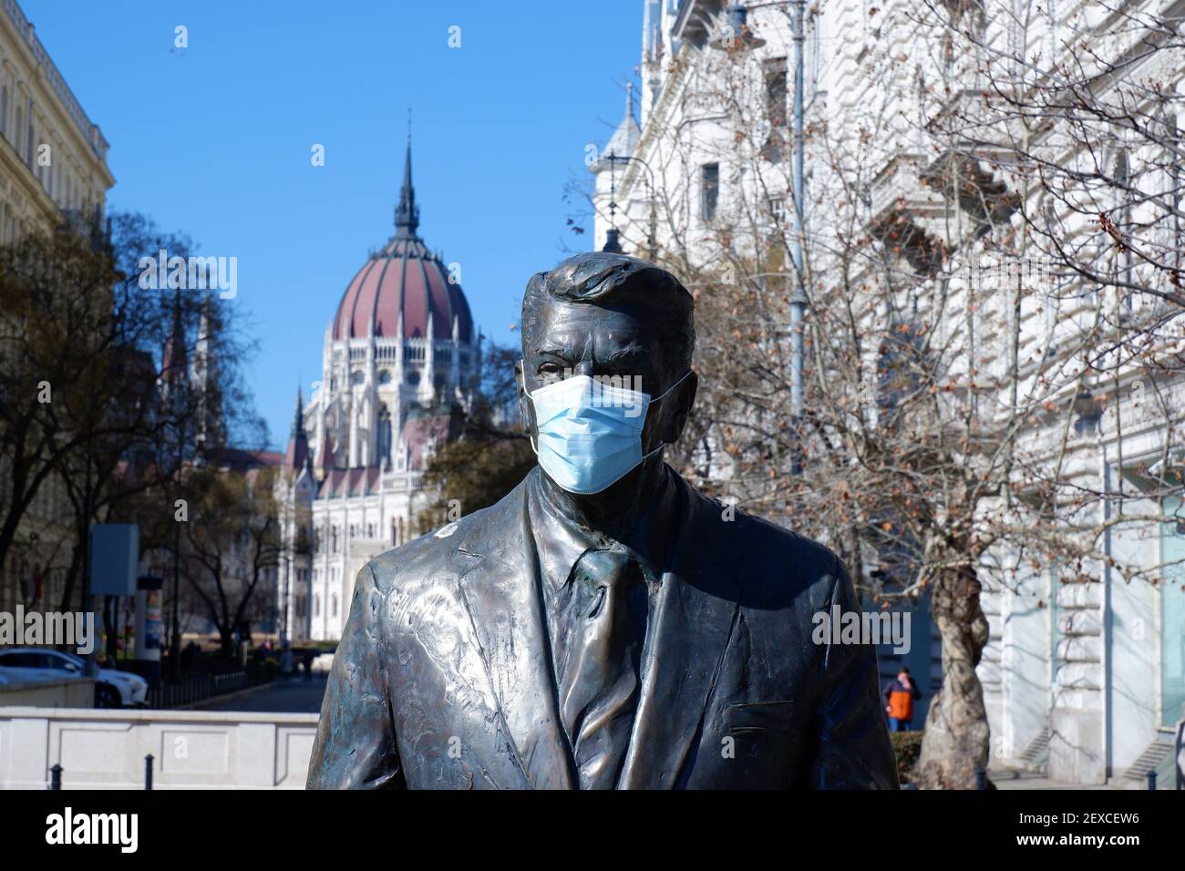 Budapest, Hungary - March 4, 2021: life size Ronald Reagan statue in ...