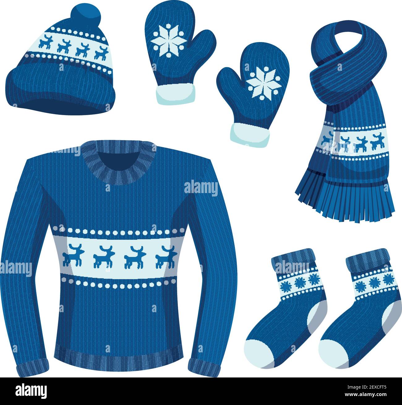 Seasonal winter clothes set with isolated images of stylish warm ...