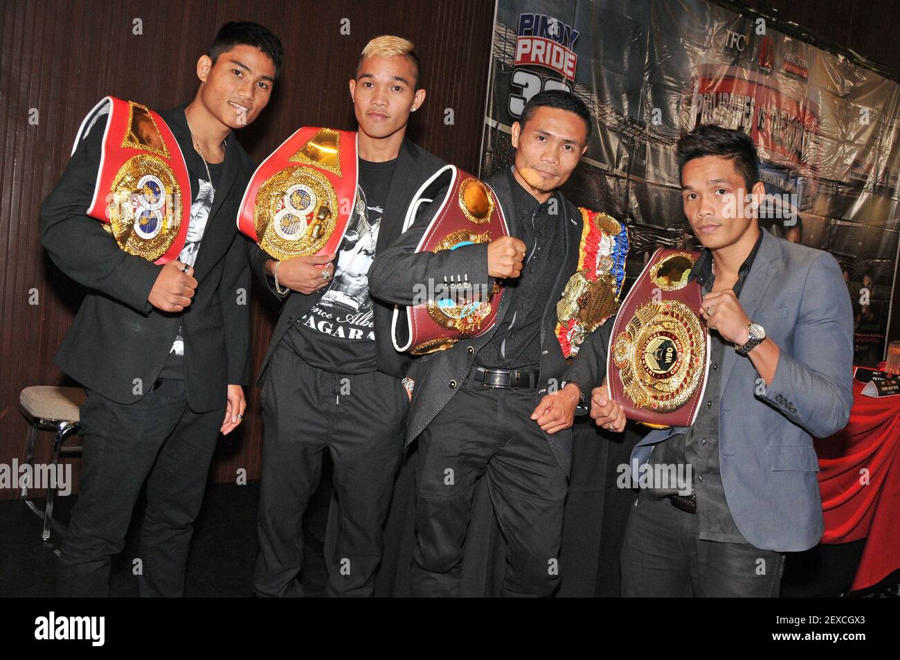 (L-R) Boxers from the Philippines Mark "Magnifico" Magsayo, "Prince" Albert Pagara, Jason "El ...