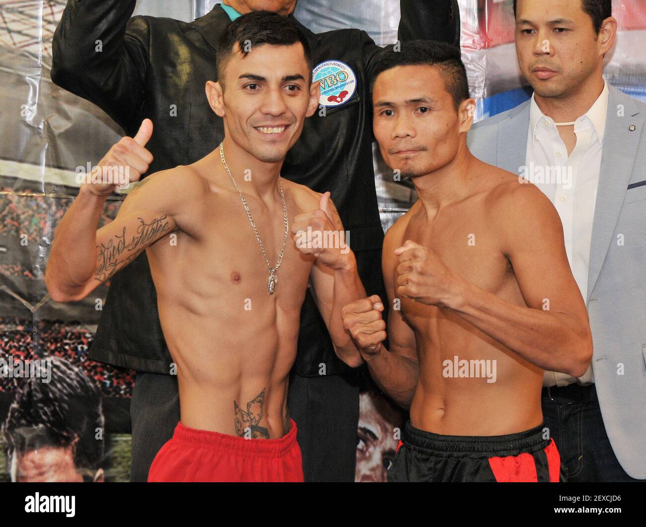 (L-R) Flyweight Boxers Juan "Pinky" Alejo from Mexico and opponent ...