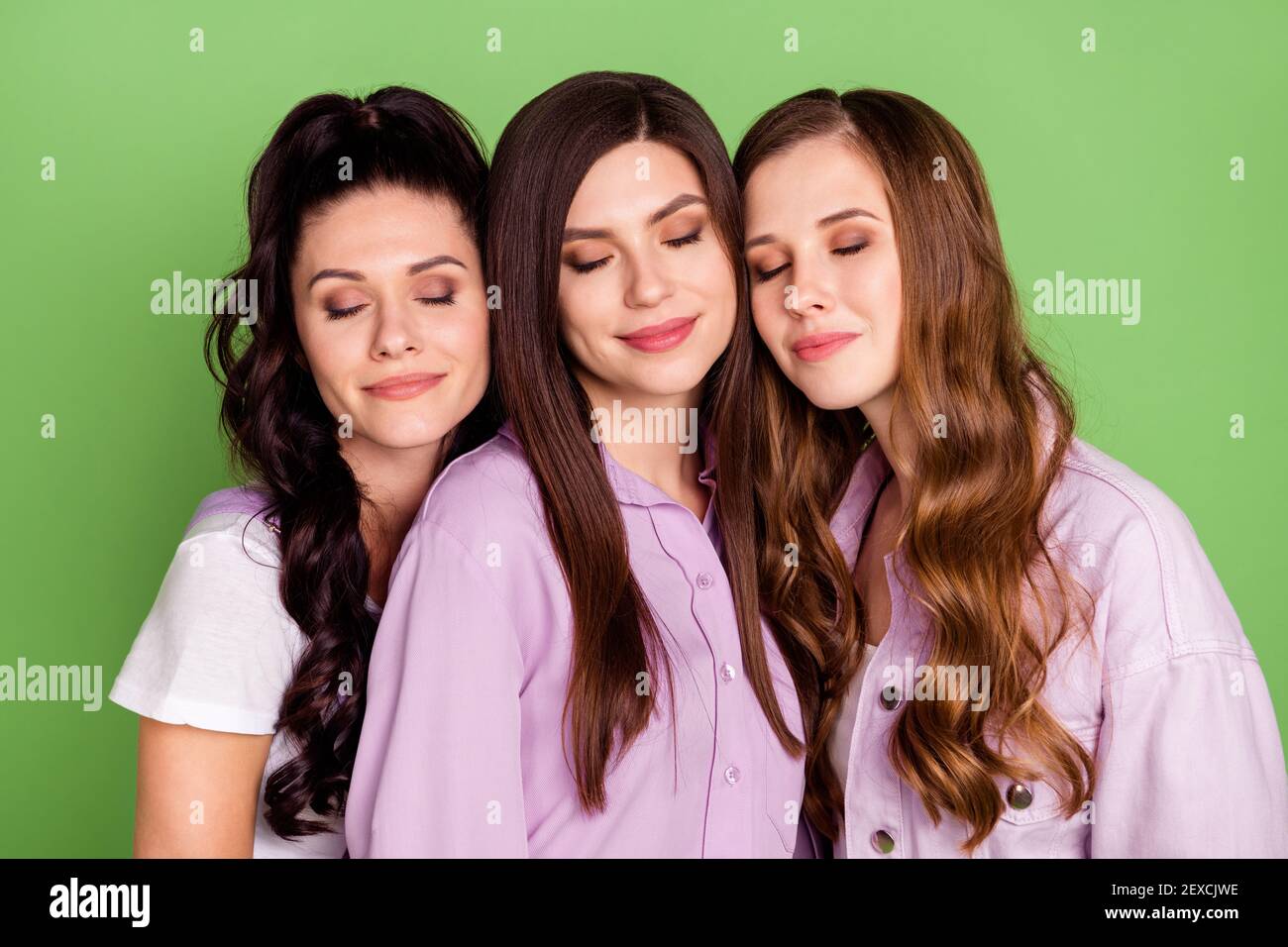 Photo of three young adorable girls happy positive smile dream dreamy ...