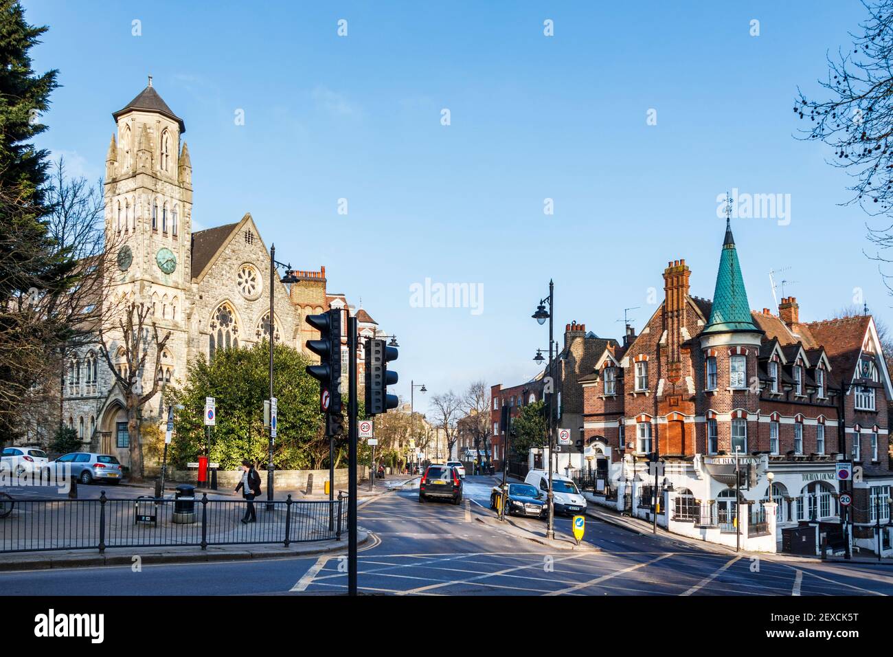 View along Hornsey Lane from Highgate Hill at the border of the ...