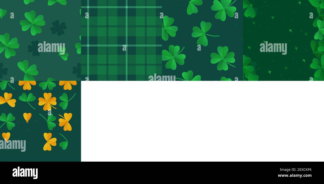 St Patricks Day Seamless Pattern Set Green Textures With Plaid