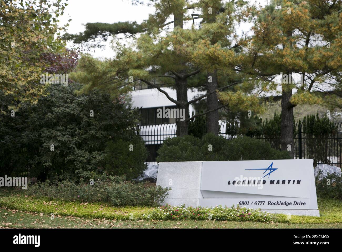 A logo sign outside of the headquarters of Lockheed Martin in Bethesda ...