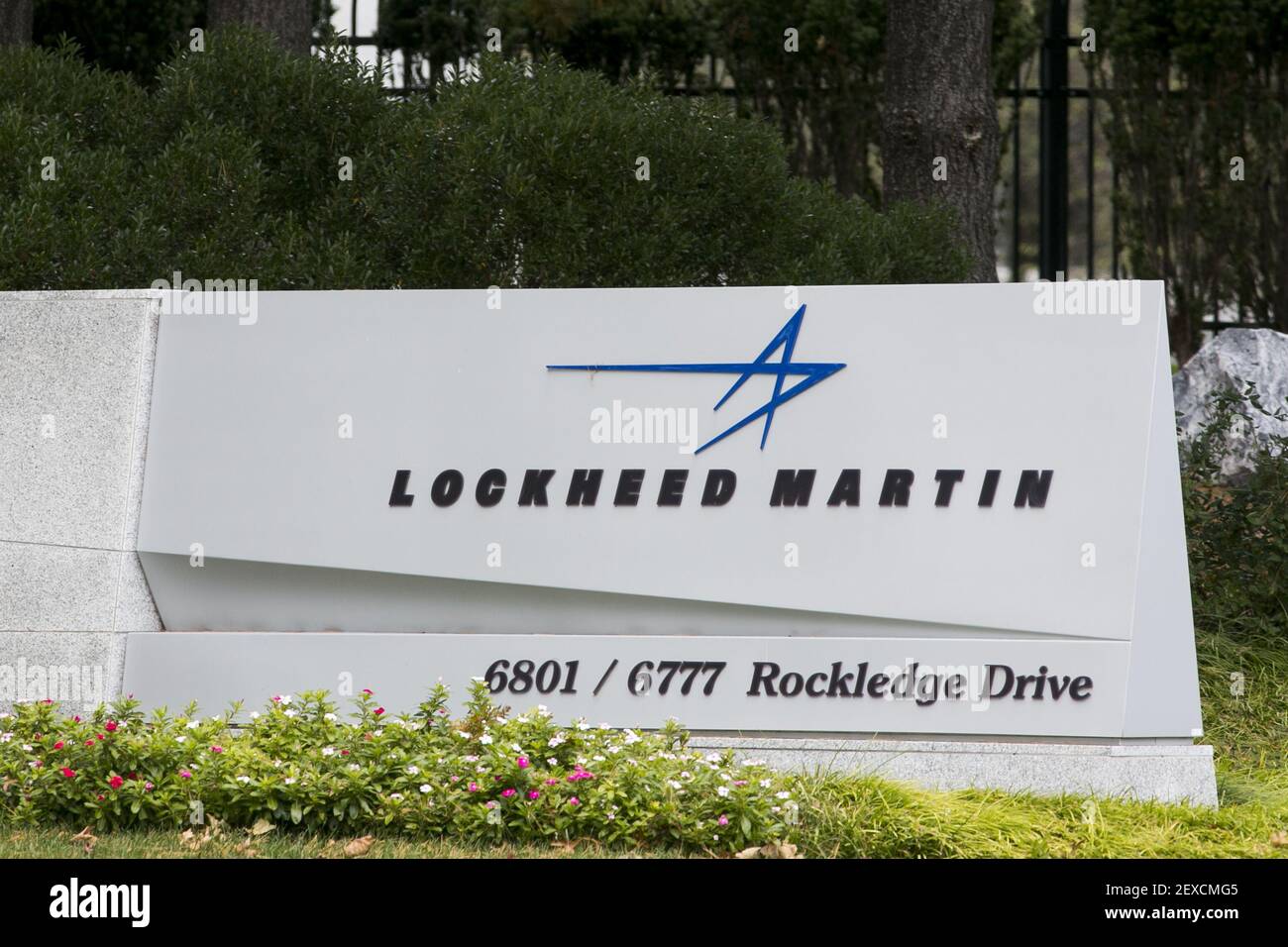 A logo sign outside of the headquarters of Lockheed Martin in Bethesda ...