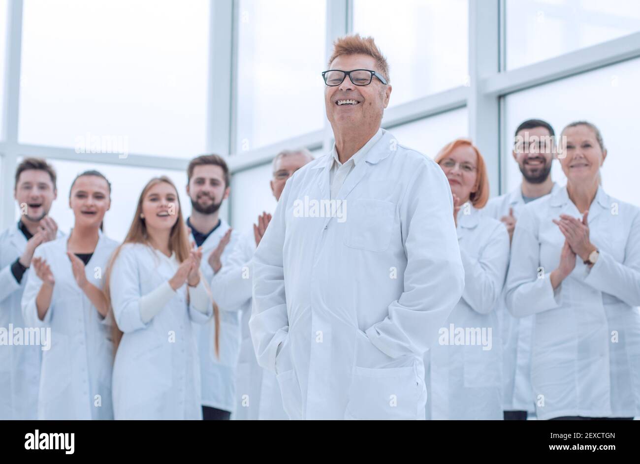 close up.. group of medical researchers standing together Stock Photo ...