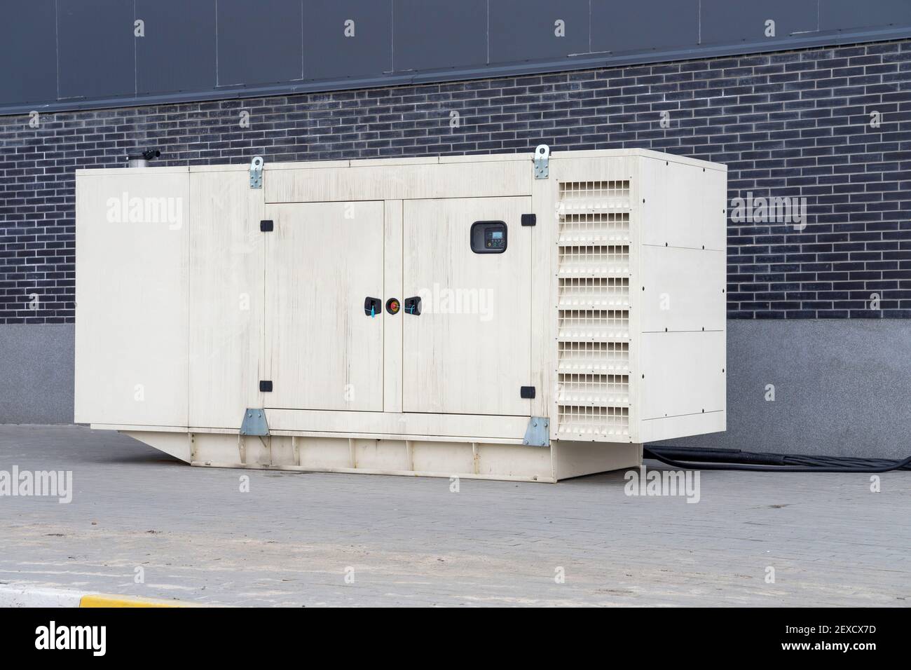 Diesel generator for emergency electric power near the building Stock ...