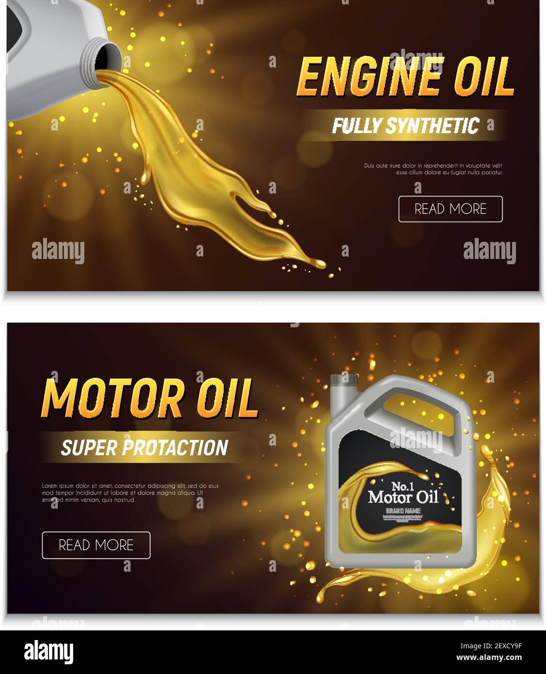 Motor oil realistic advertising banners with fully synthetic and super ...