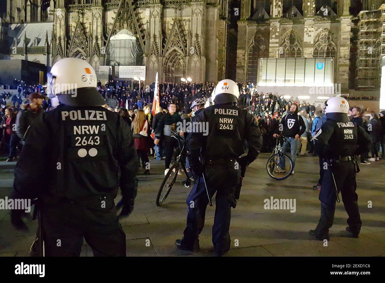 Riot police outside Cologne cathedral, in western Germany, on a day ...
