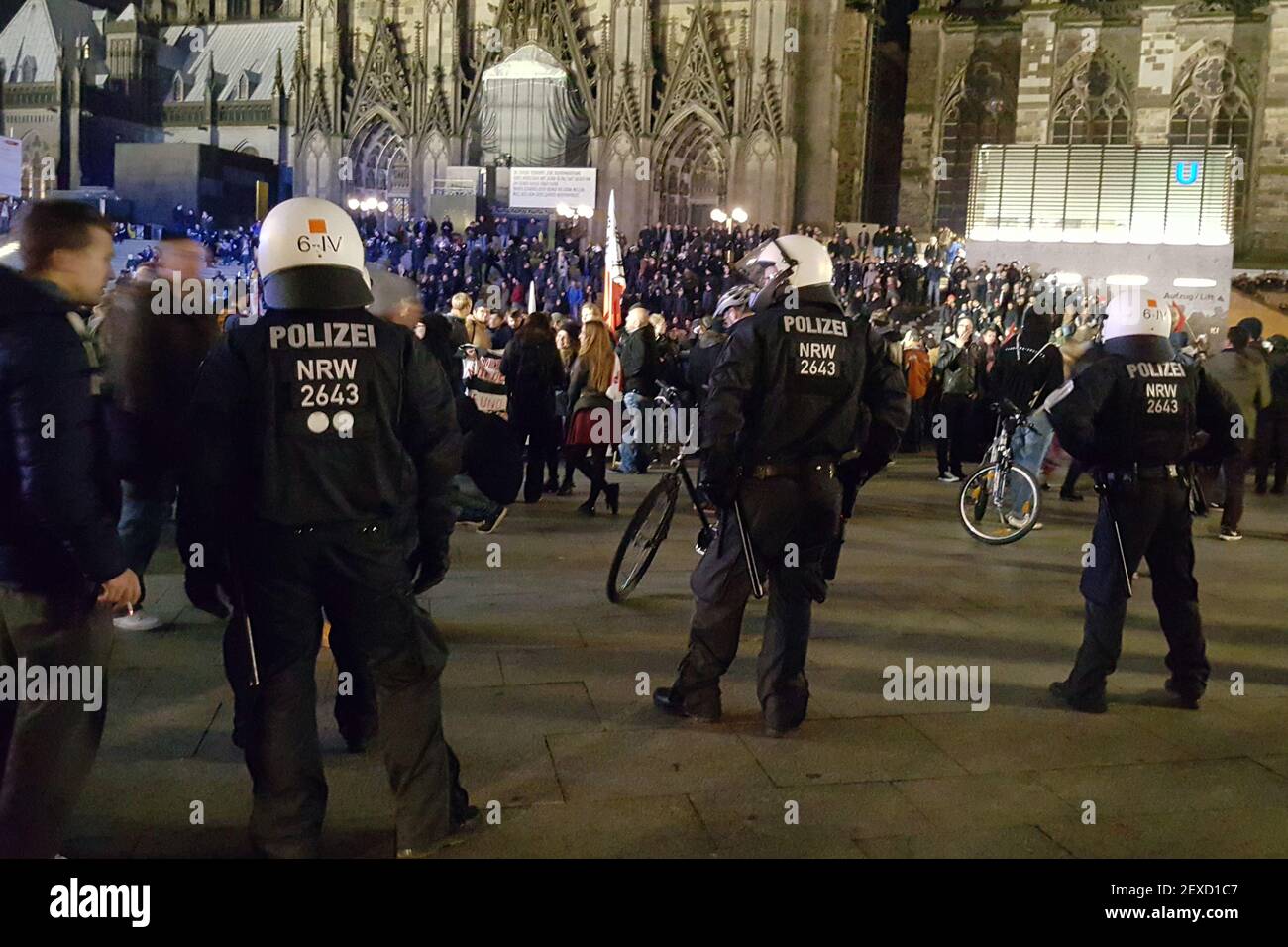 Riot police outside Cologne cathedral, in western Germany, on a day ...