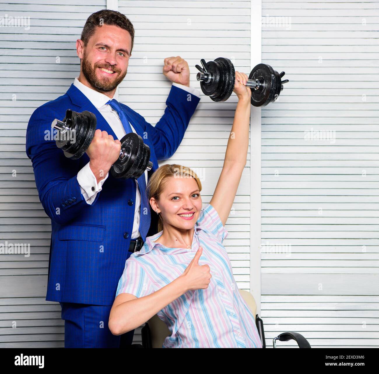 Strong business team. Healthy habits in office. Key to success concept ...