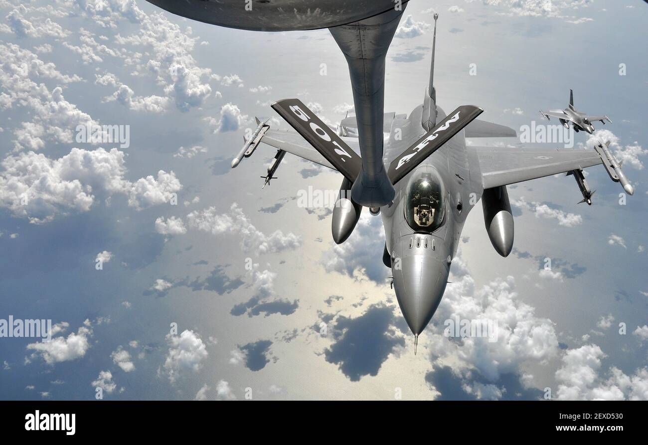 An F-16 Fighting Falcon assigned to the 93rd Fighter Squadron ...