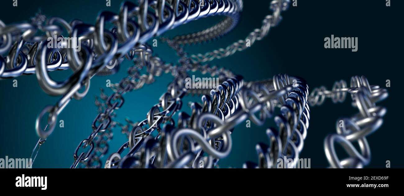 Multiple metal chains hanging loose and moving around 3d render Stock ...