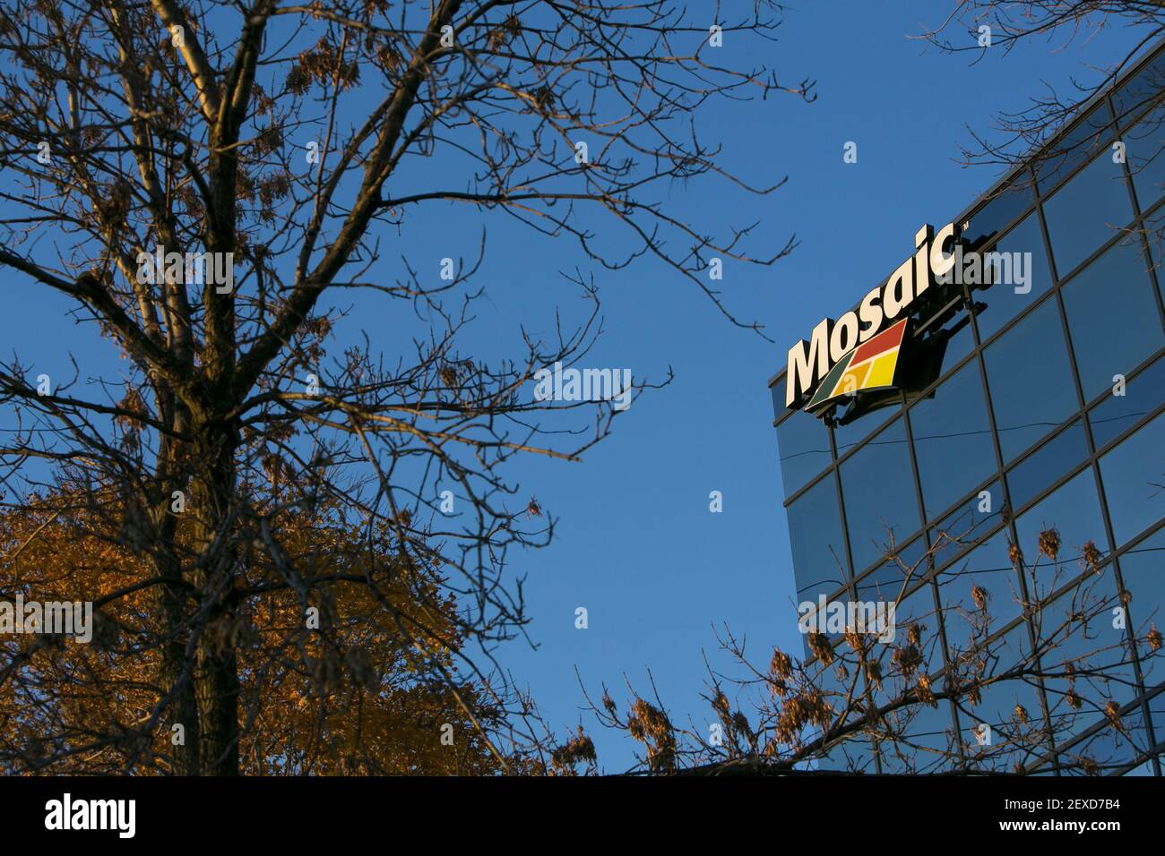 A logo sign outside of the headquarters of The Mosaic Company in ...