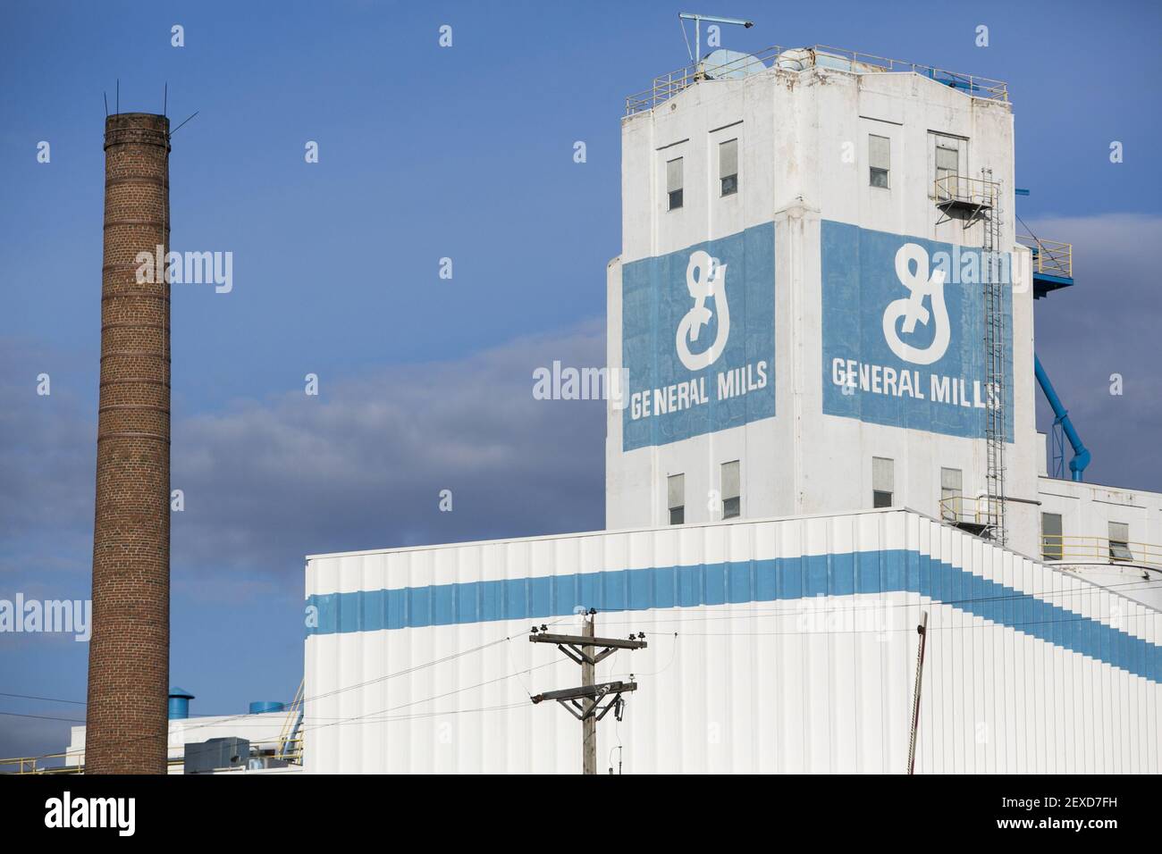 A logo sign outside of a facility occupied by General Mills, Inc., in ...
