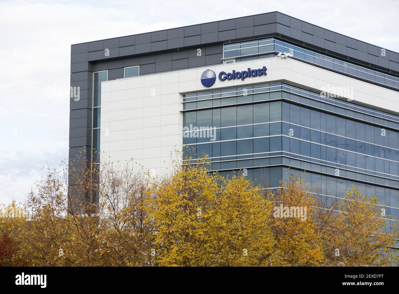 A logo sign outside of the United States headquarters of Coloplast in ...