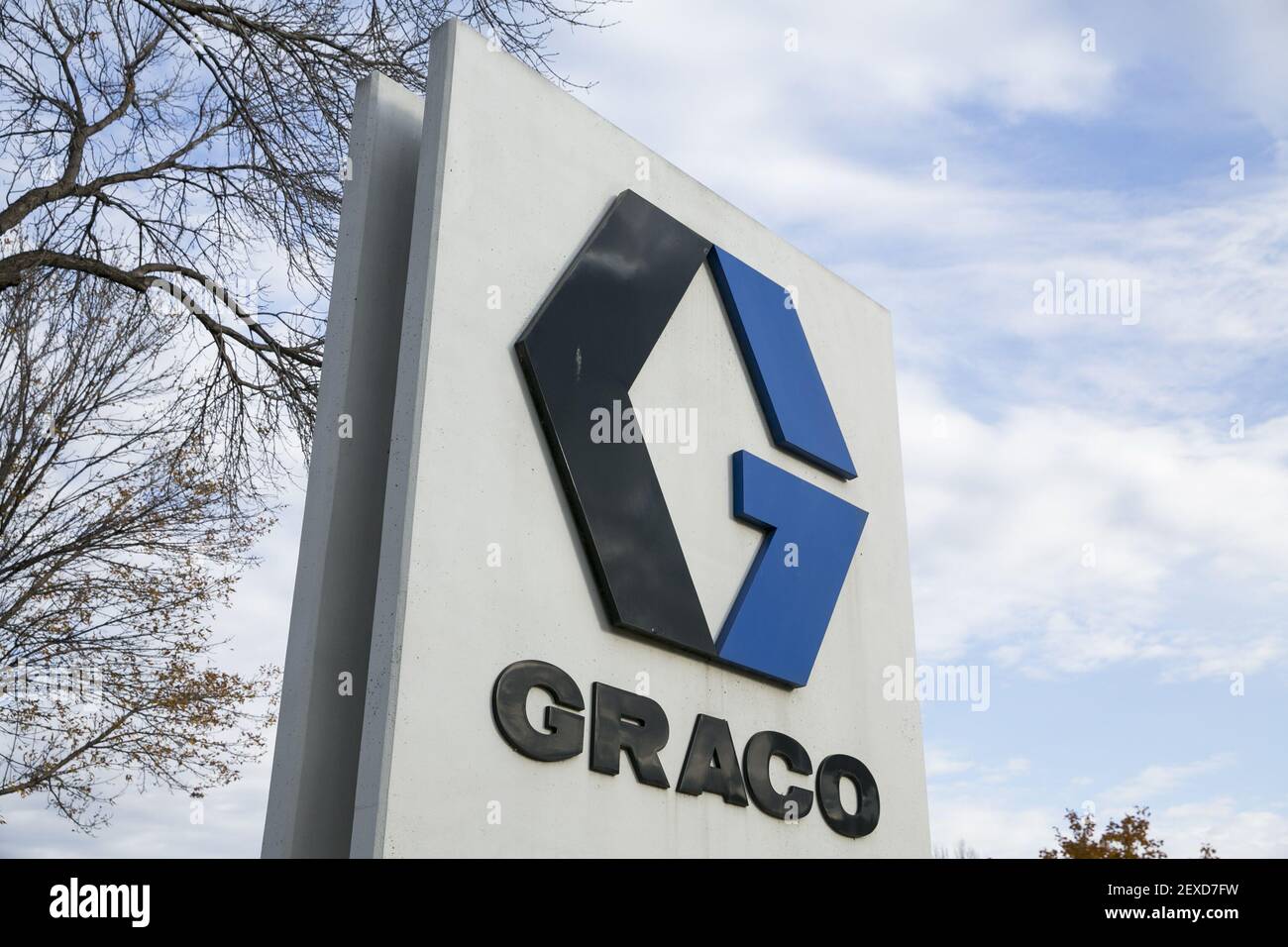 A logo sign outside of the headquarters of Graco, Inc., in Minneapolis ...