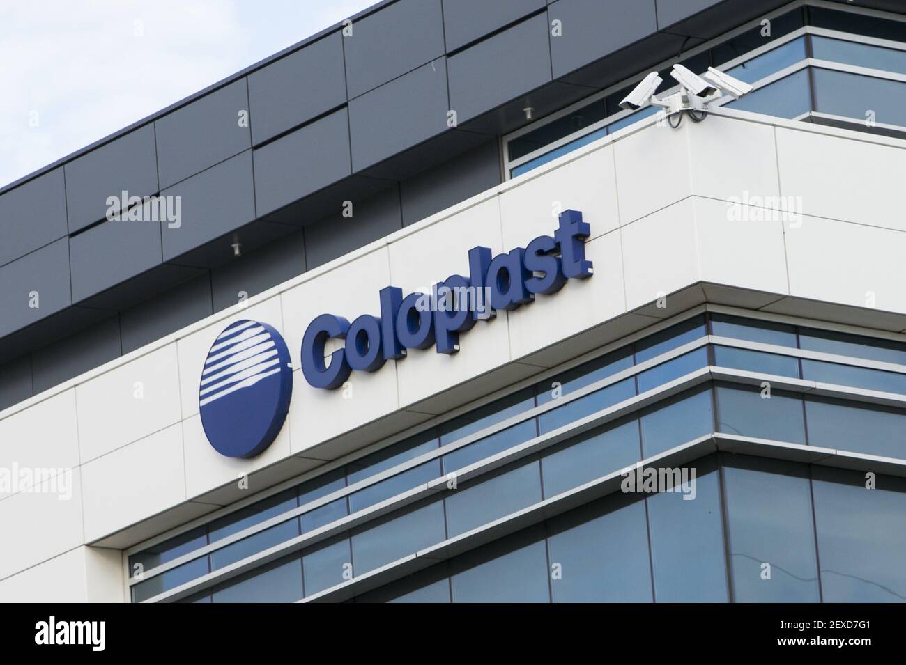A logo sign outside of the United States headquarters of Coloplast in ...