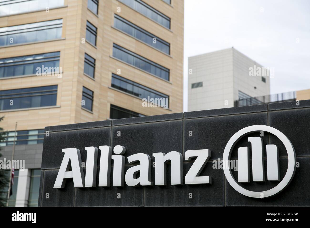 A logo sign outside of the headquarters of the Allianz Life Insurance ...