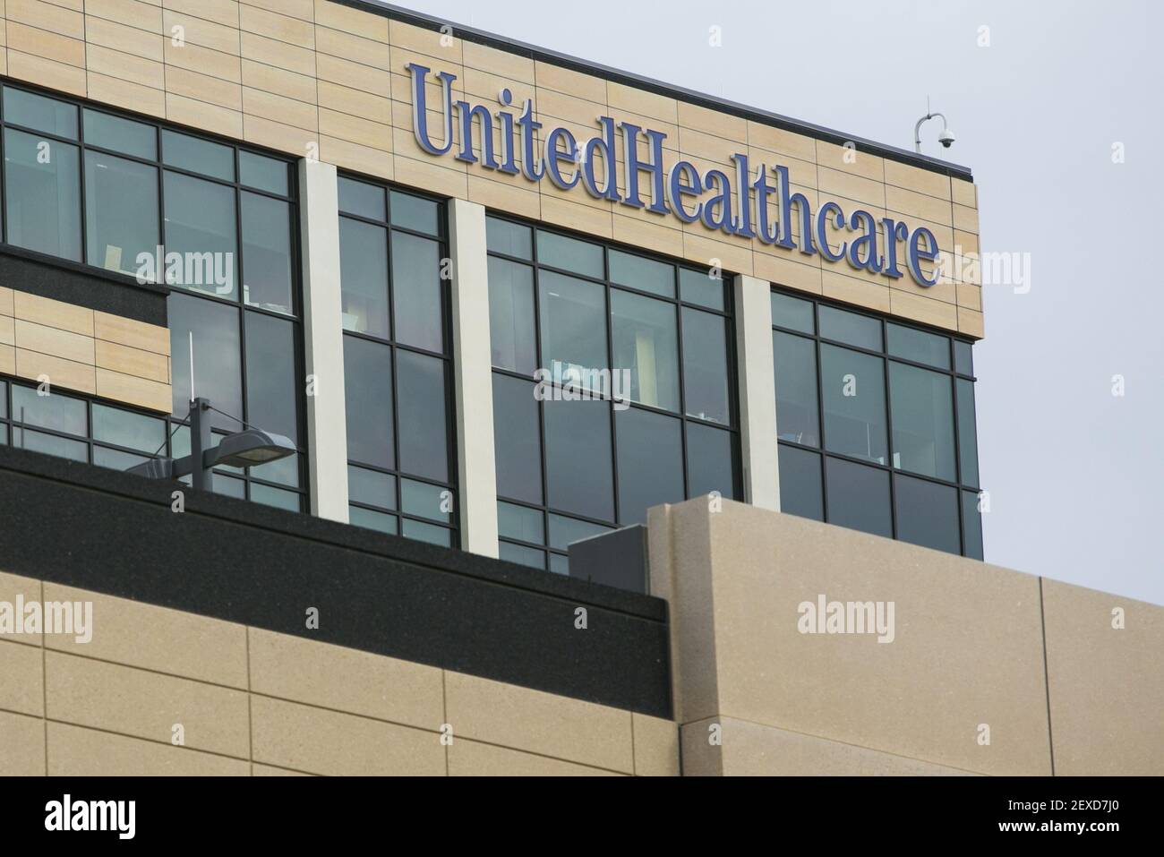 A logo sign outside of the headquarters of UnitedHealthcare in ...