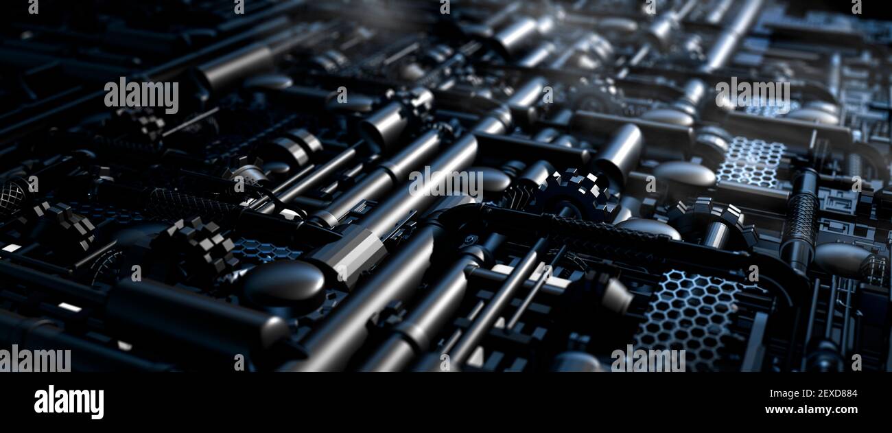 Industrial machinery made from pipes and gears in a science fiction ...
