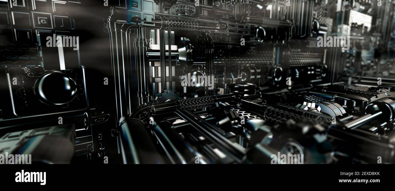 Industrial machinery made from pipes and gears in a science fiction ...