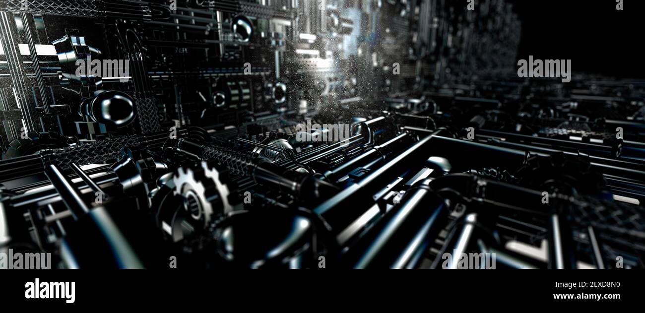 Industrial machinery made from pipes and gears in a science fiction ...