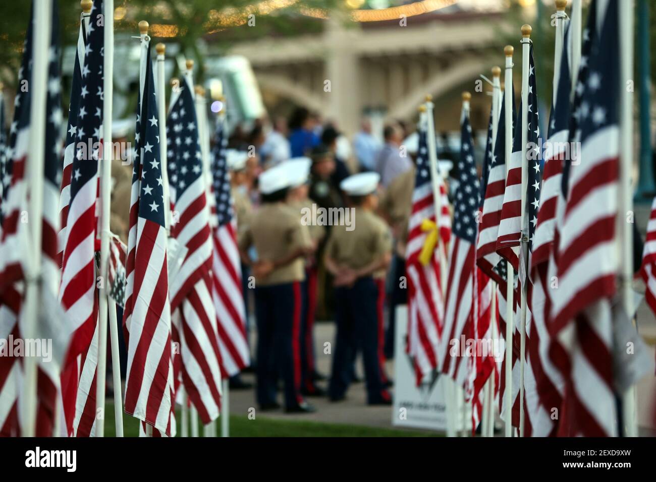 Marines stand at parade rest during a 9/11 remembrance ceremony at the ...