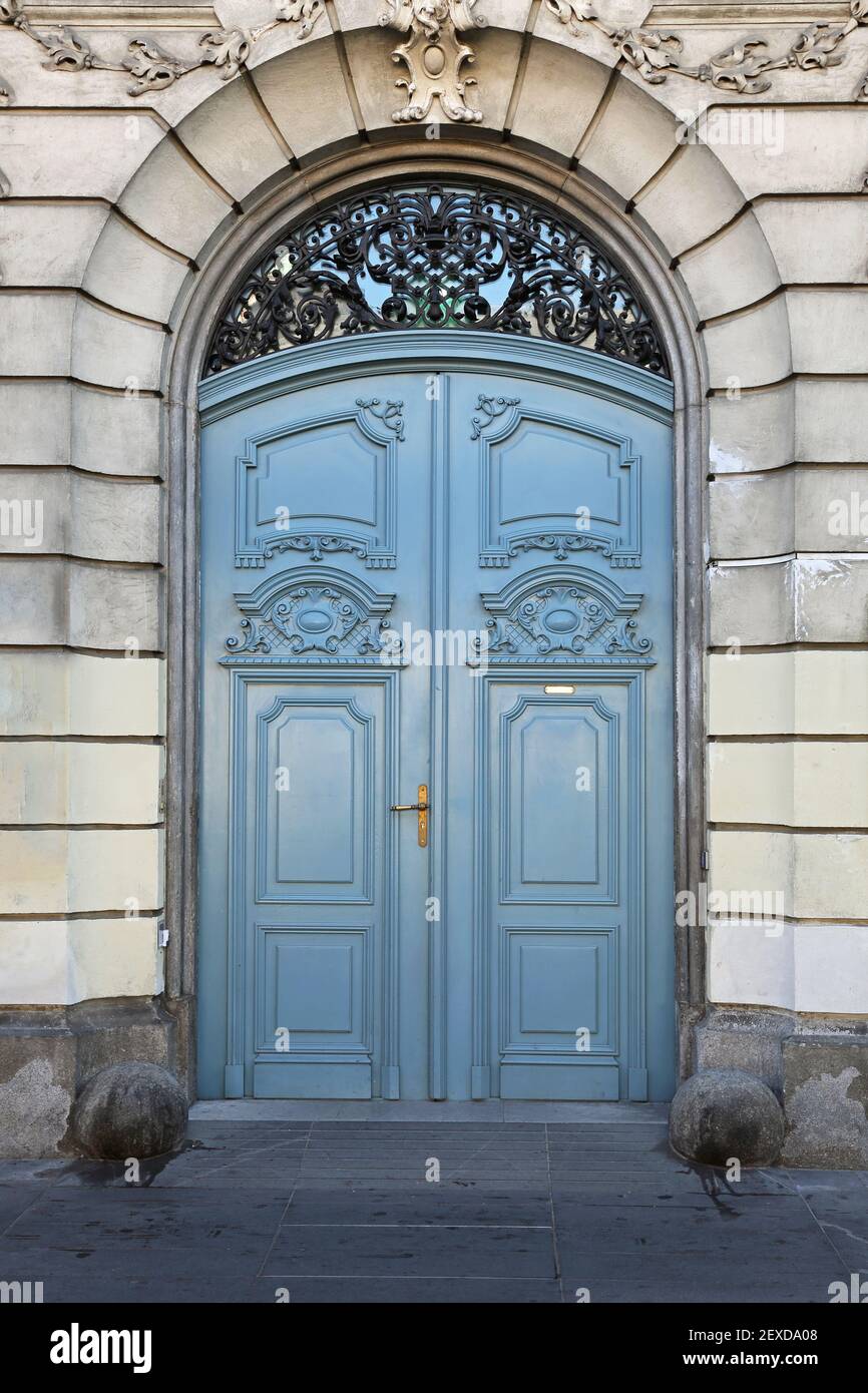 Big Blue Doors With Stone Arch in Ljubljana Stock Photo - Alamy