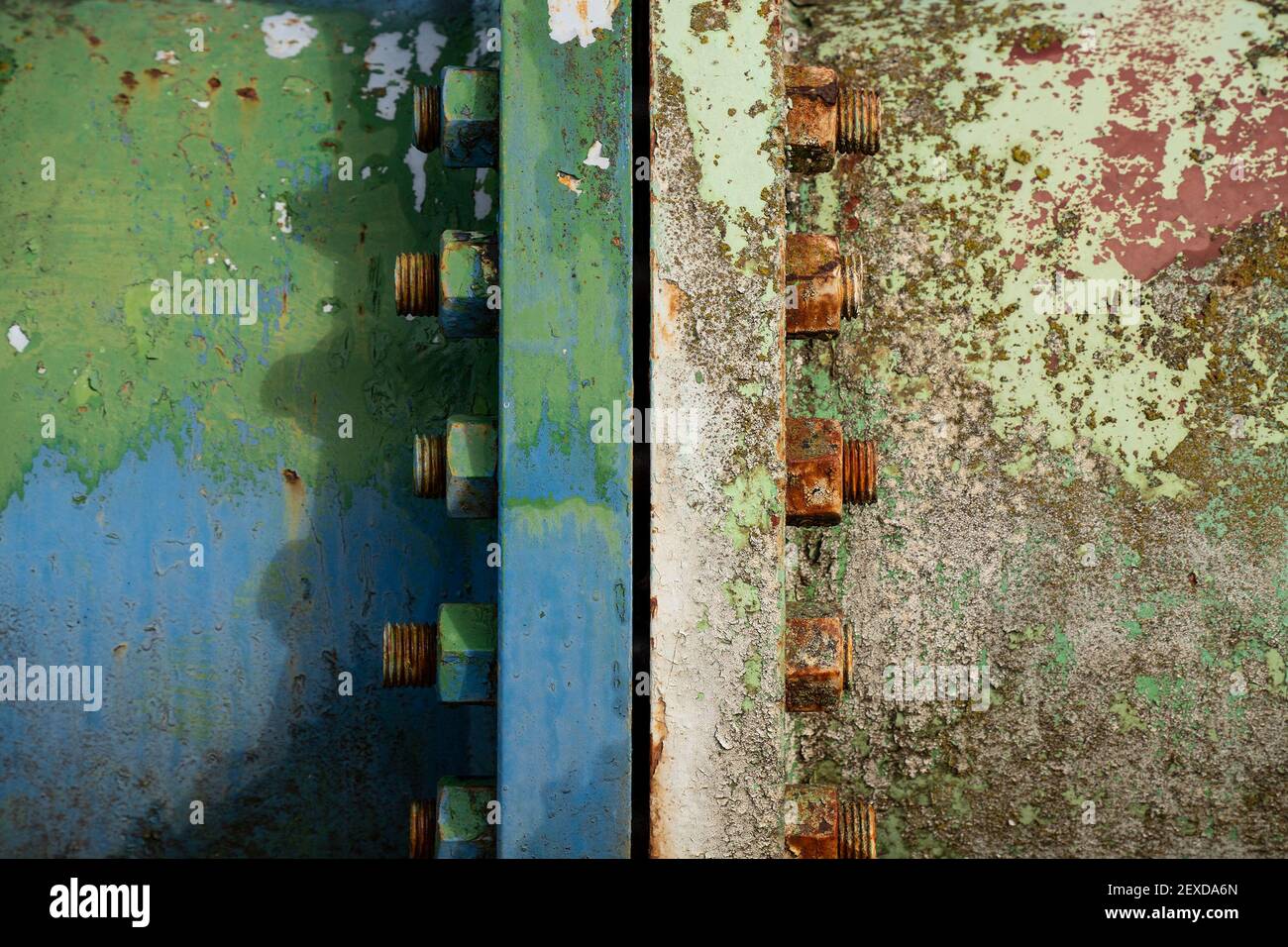 Rusty nuts and bolts, connecting two rusty old metal pipes Stock Photo ...