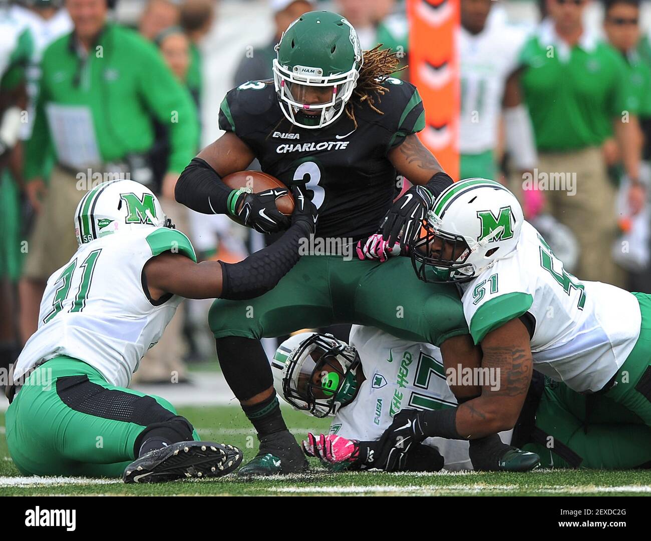 The Marshall defense stops Charlotte running back Kalif Phillips ...