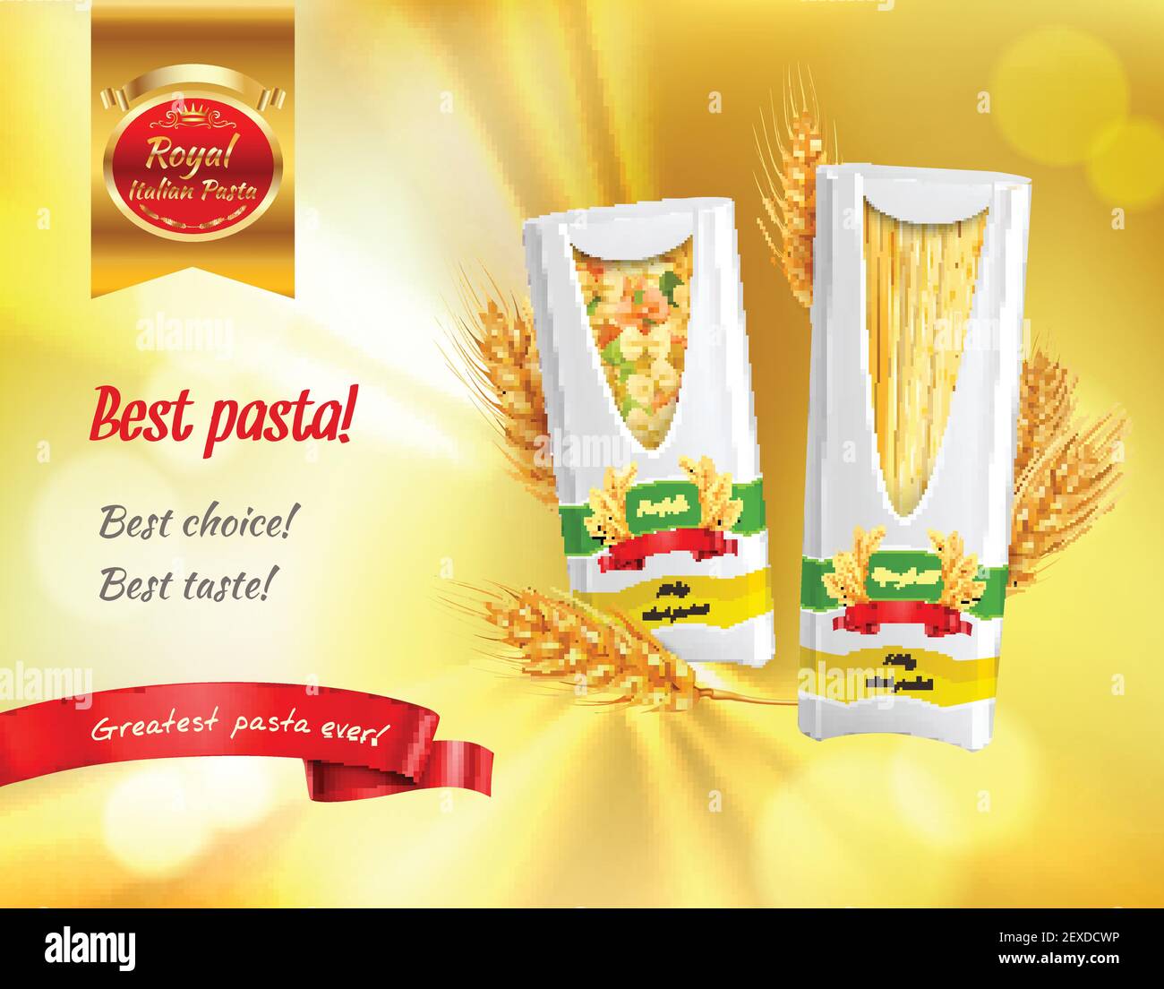 Colored pasta advertisement realistic banner with best pasta best ...