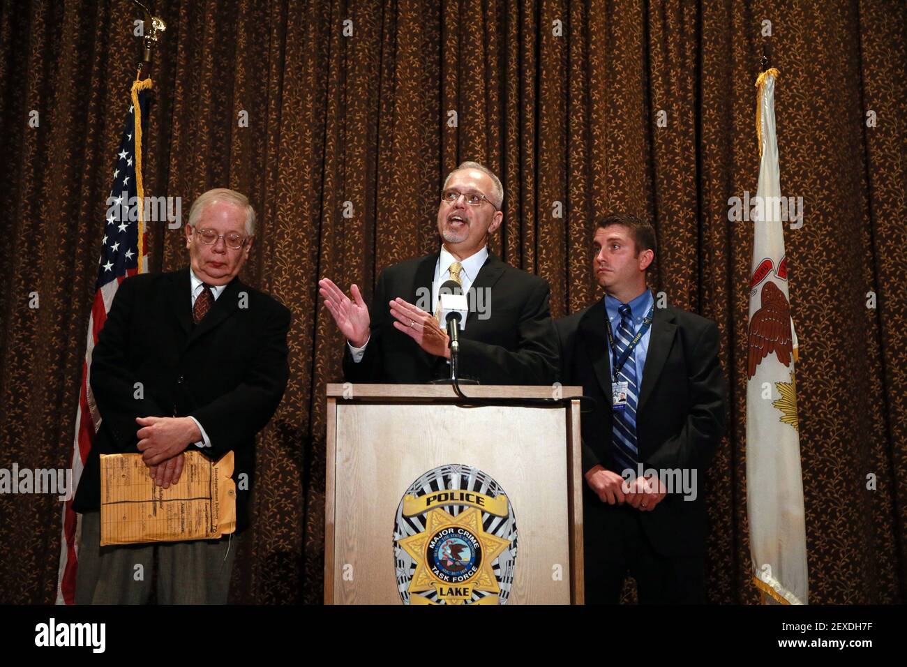 Lake County Coroner Dr. Thomas Rudd, from left, Lake County Major Crime ...