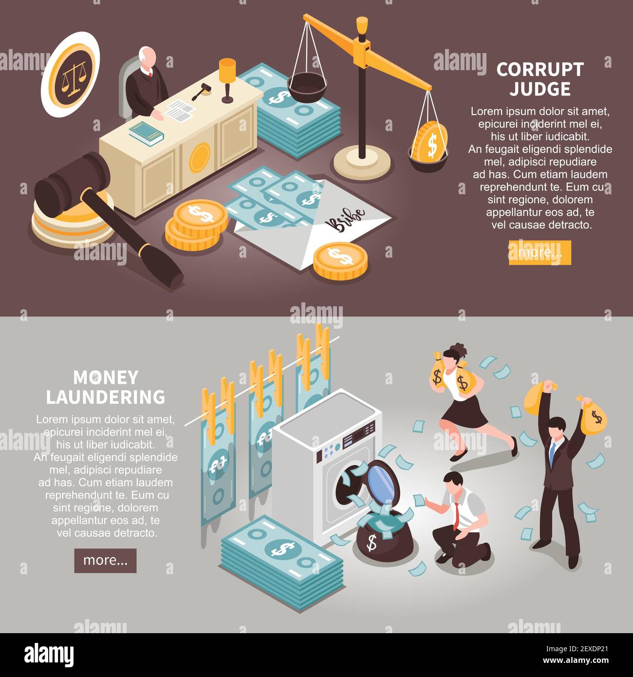 Corruption horizontal banners with text information about theft of ...