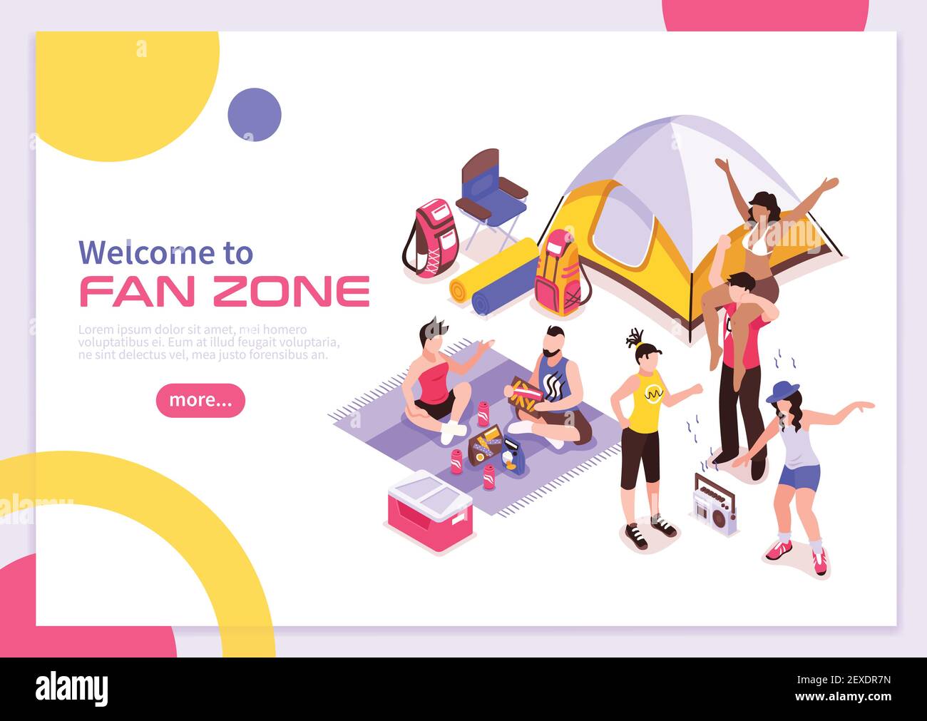 Open air music festival summer poster with invitation to visit fan zone ...