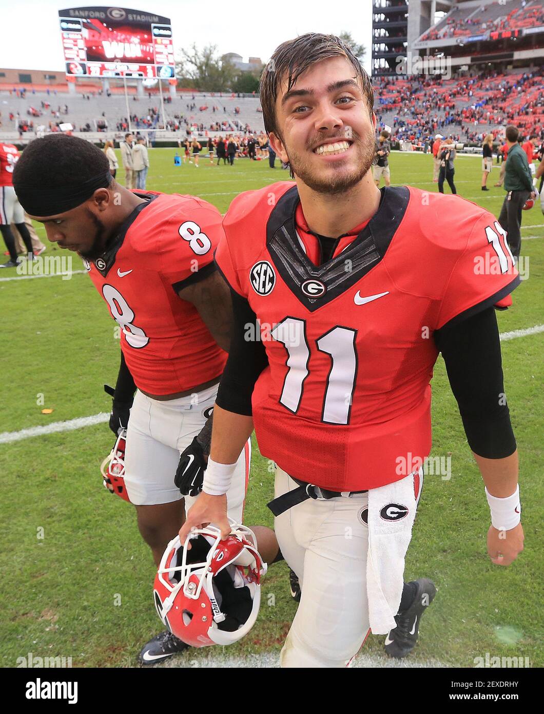 Georgia quarterback Greyson Lambert (11) is all smiles after a 27-3 win ...