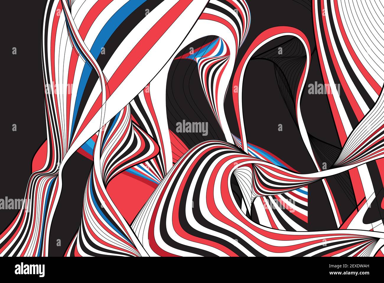 Abstract linear vector background with waves and stripes on dark ...