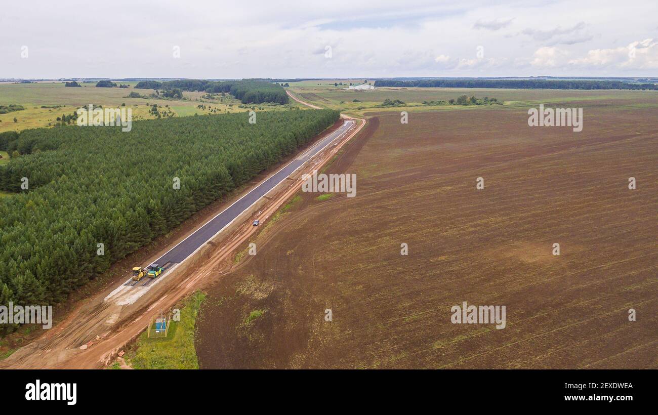 Drone view of the new road. Aerial photography construction of a new ...