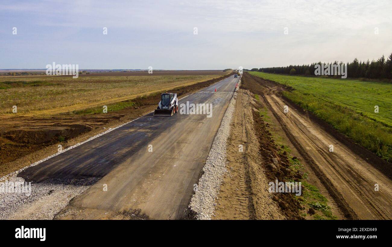 Drone view of the new road. Aerial photography construction of a new ...