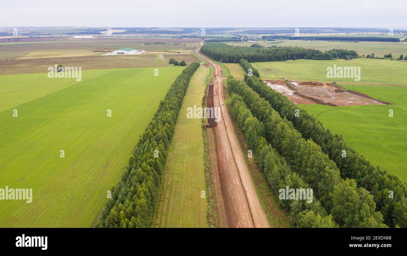 Drone view of the new road. Aerial photography construction of a new ...