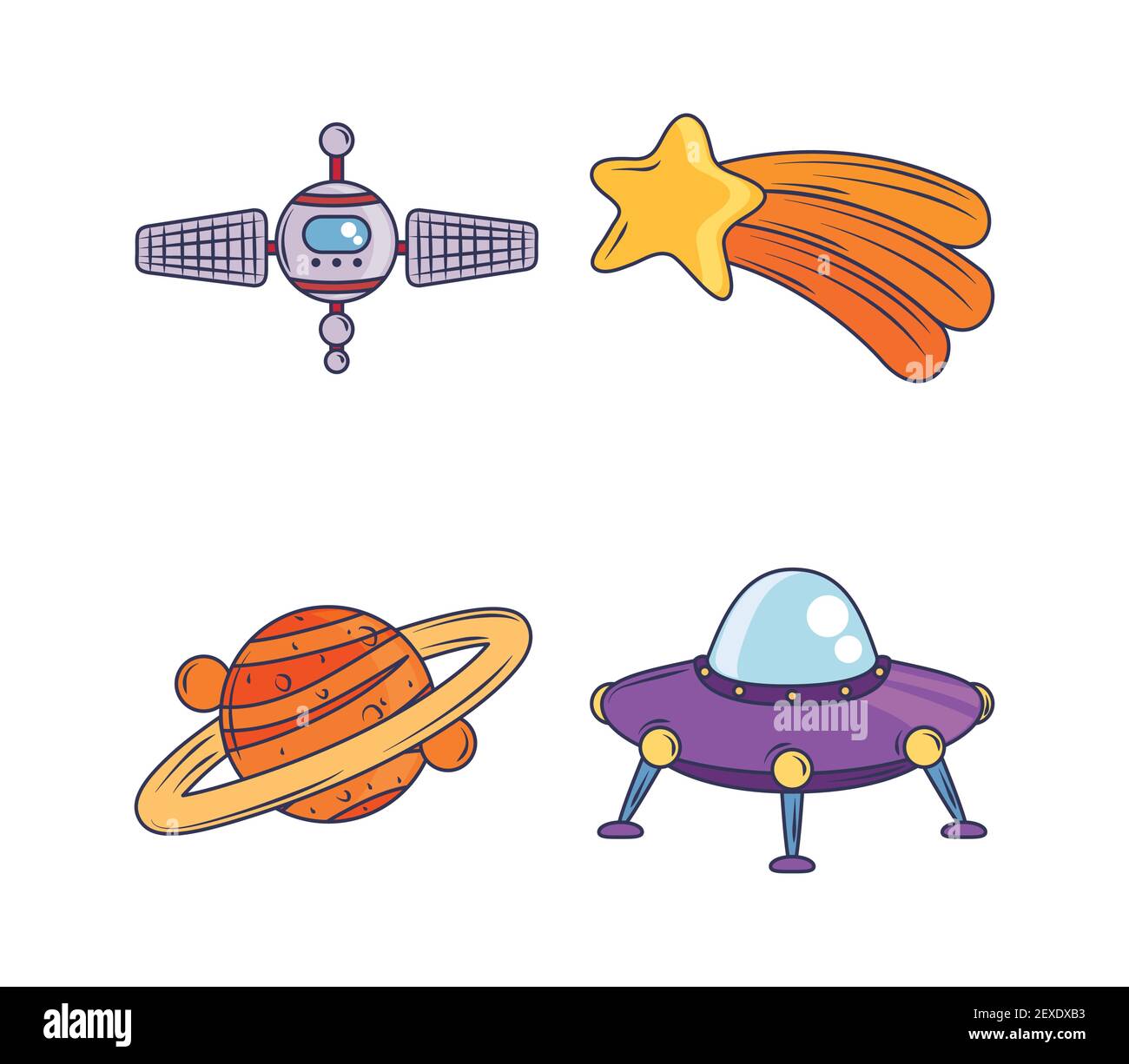 cute space cartoon satellite ufo Stock Vector Image & Art - Alamy