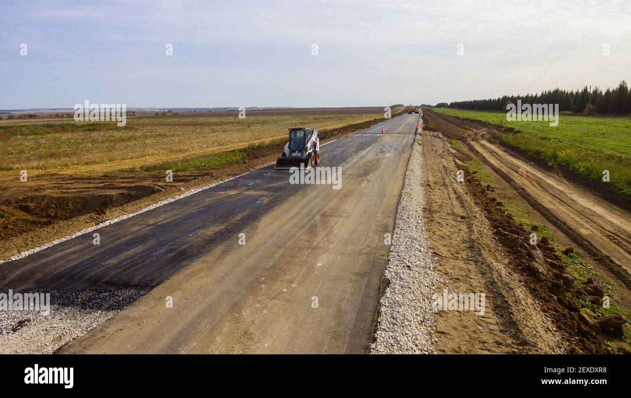 Drone view of the new road. Aerial photography construction of a new ...