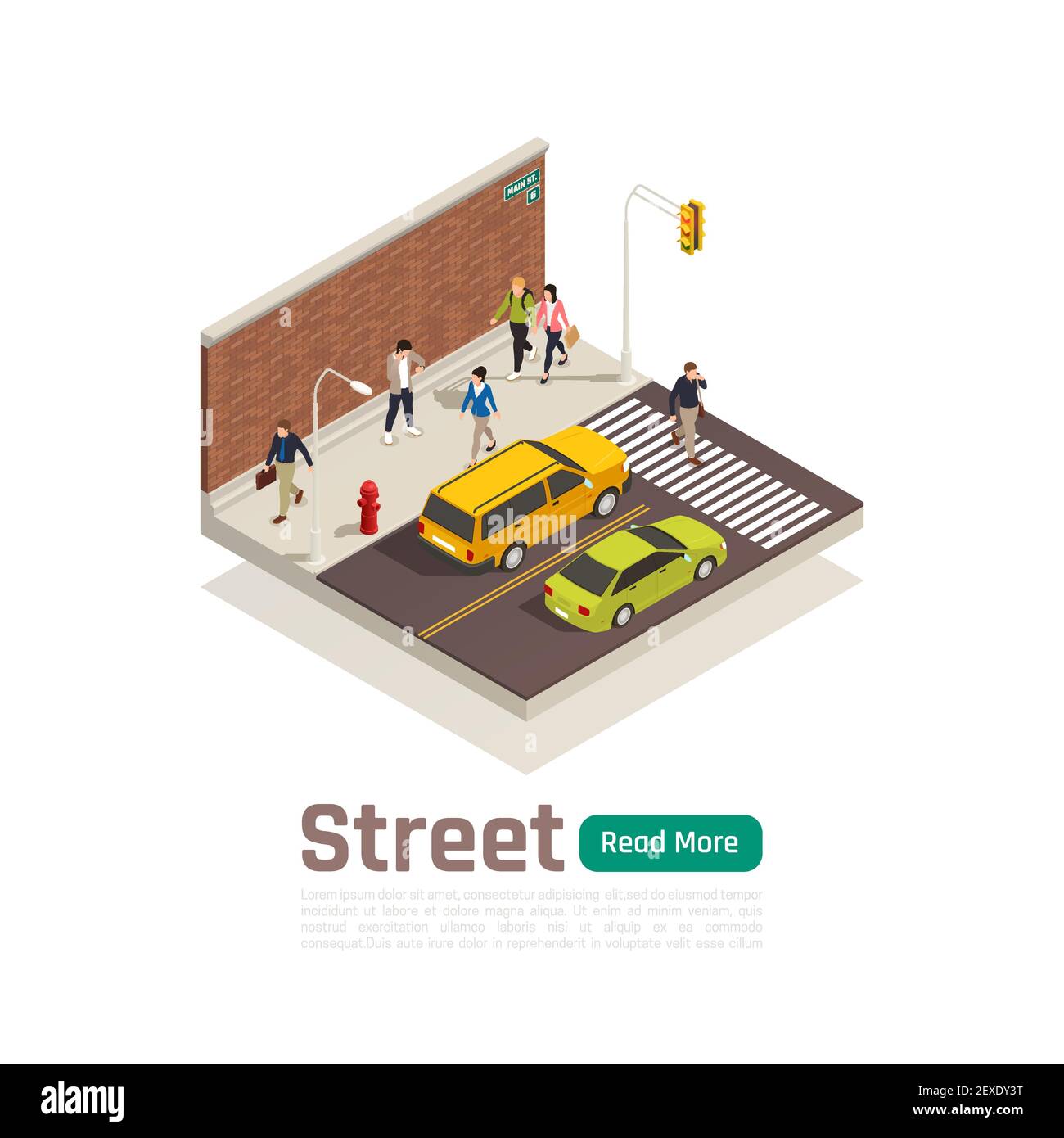 Colored city isometric composition with street headline isolated road ...
