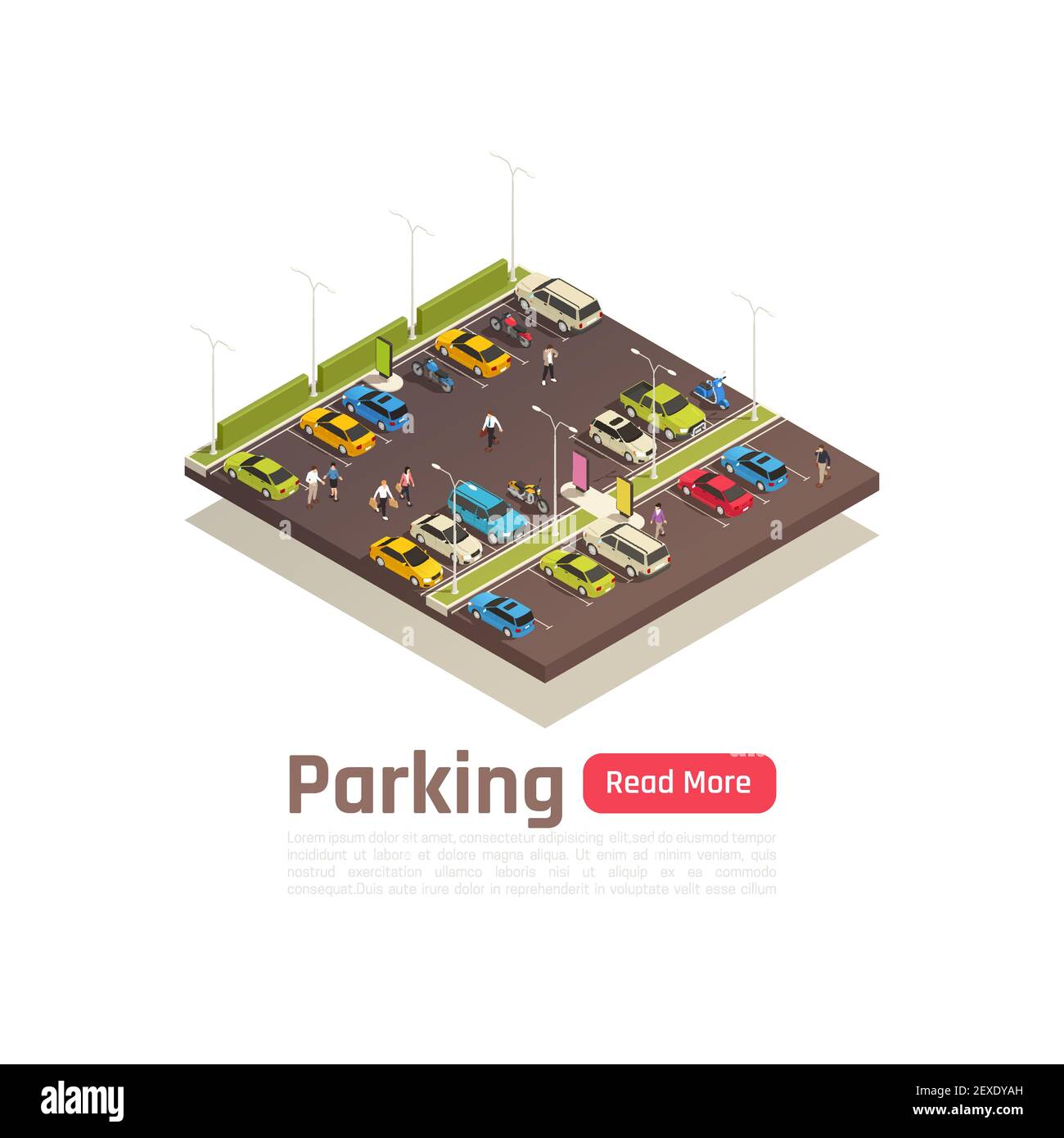 Isometric and isolated city composition with parking description and ...