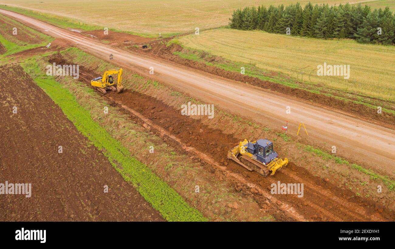 Drone view of the new road. Aerial photography construction of a new ...