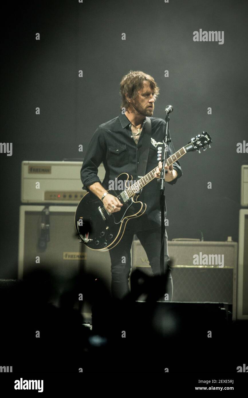 Chris Shiflett of the american rock band Foo Fighters pictured on stage ...