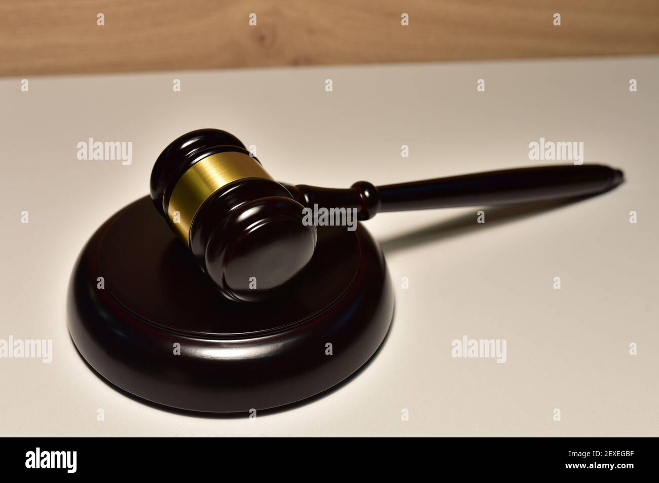 Judge hammer on wooden background. Justice concept in courtroom. Mallet ...