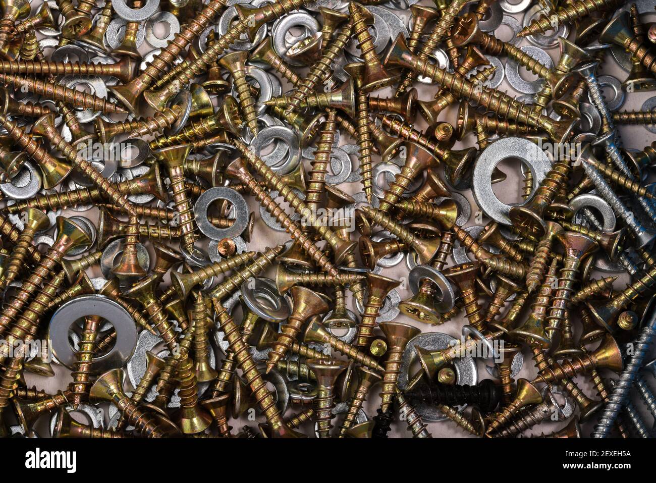 A Lots of different screws and washers all mixed together Stock Photo ...