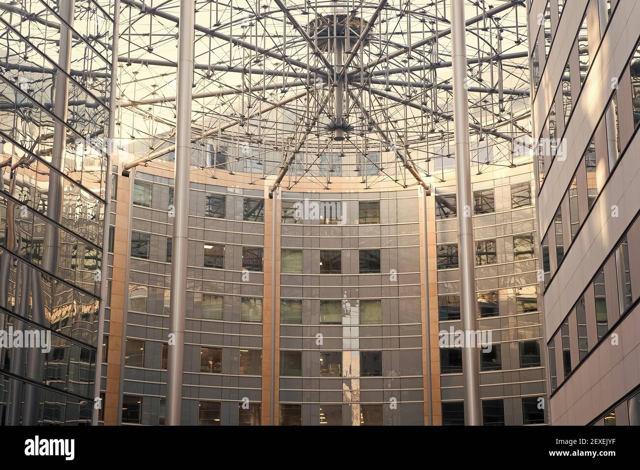 Complicated structure. Decorative metal sculpture. Modern roof design ...